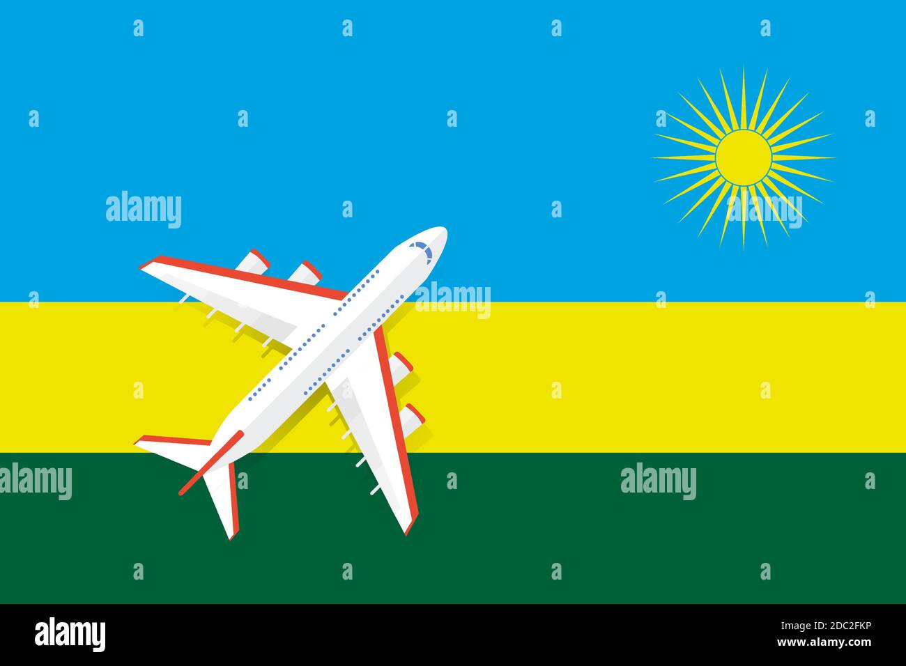 Plane and flag of Rwanda. Travel concept for design. Vector ...