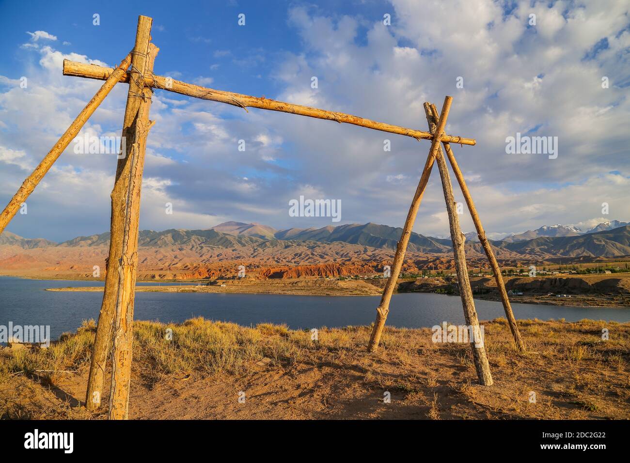 Issyk kul lake with mountains on background in Kyrgyzstan Stock Photo ...