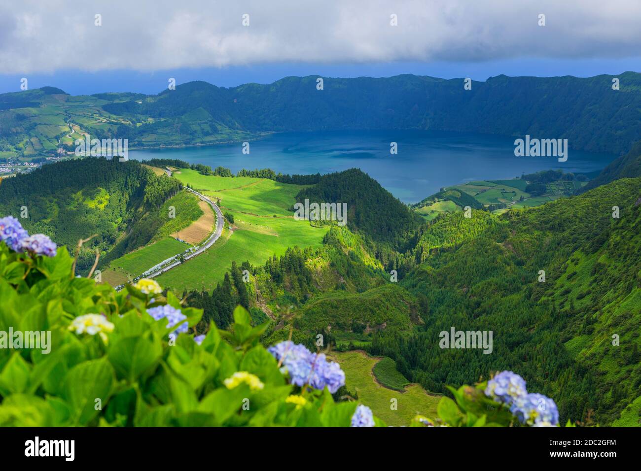 Lake of Sete Cidades, a volcanic crater lake on Sao Miguel island ...