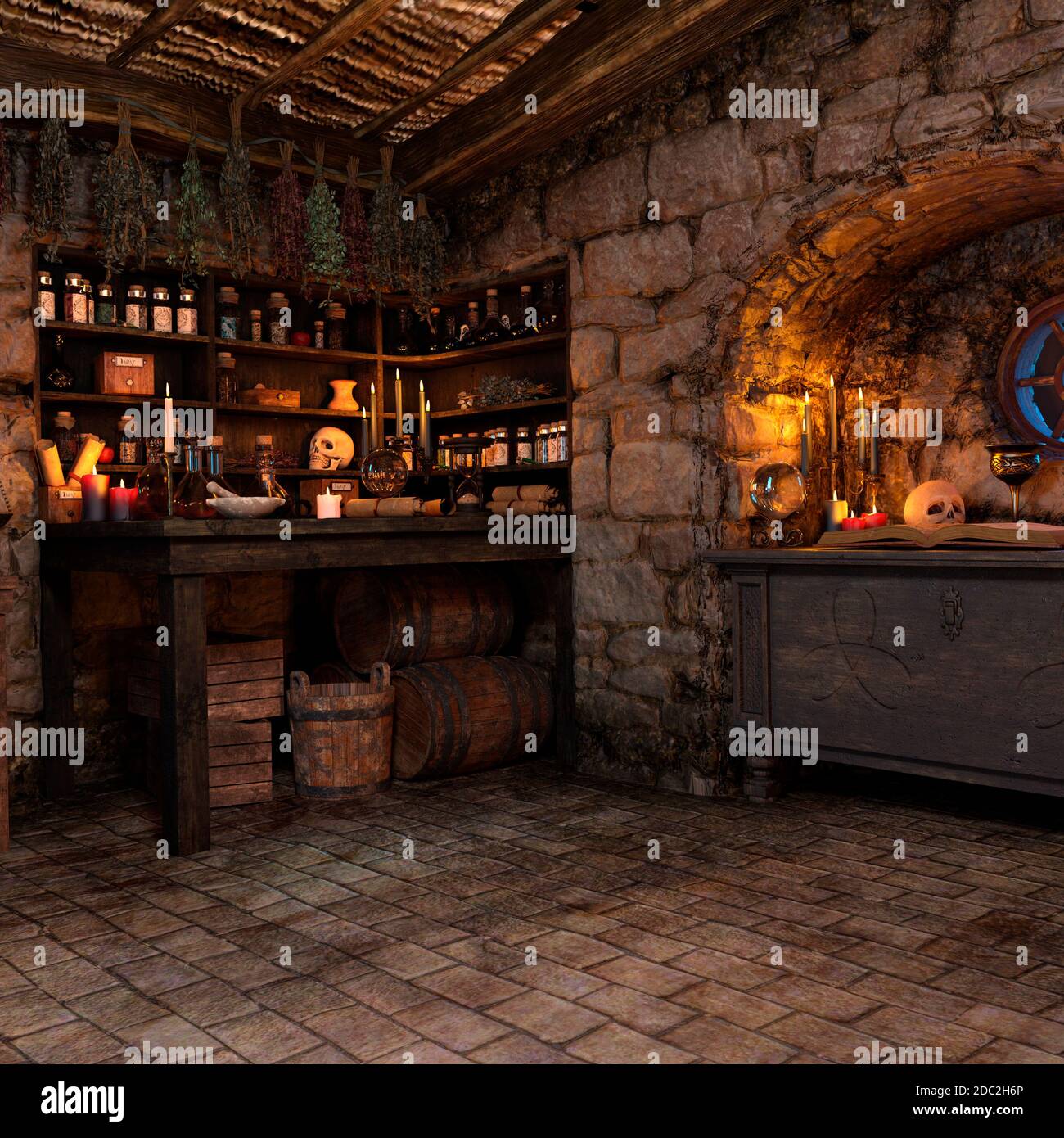 3D rendering of a medieval fairy tale cottage interior Stock Photo - Alamy