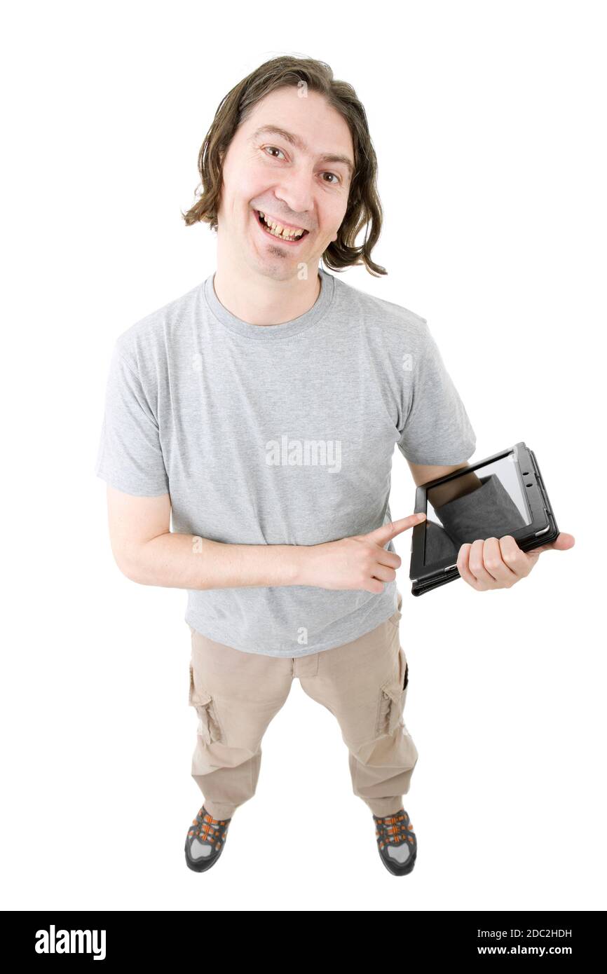 young casual man full body with a digital tablet, isolated Stock Photo ...