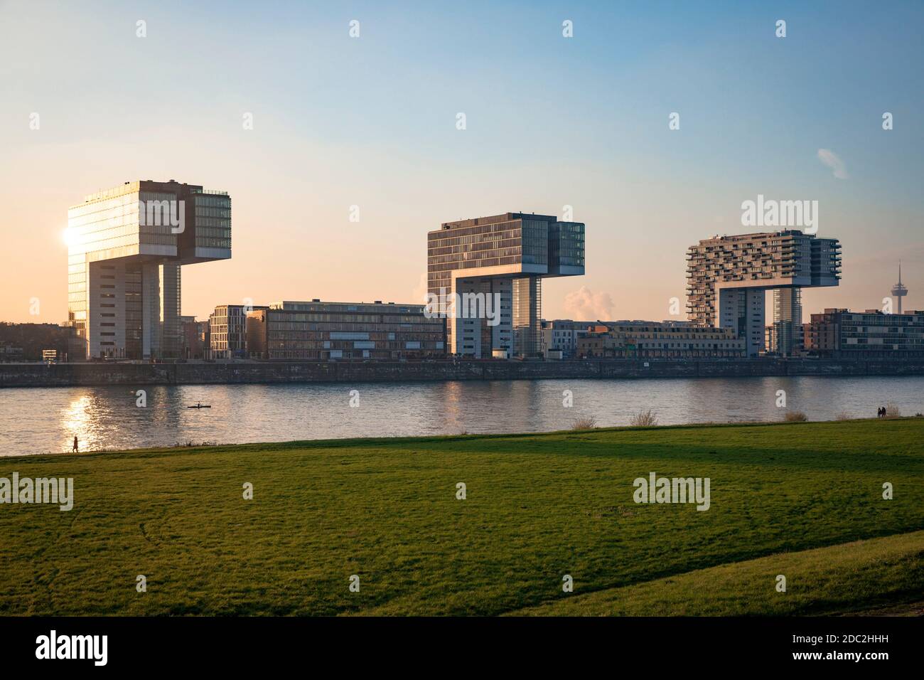 view from the banks on the river Rhine in the district Deutz to the ...