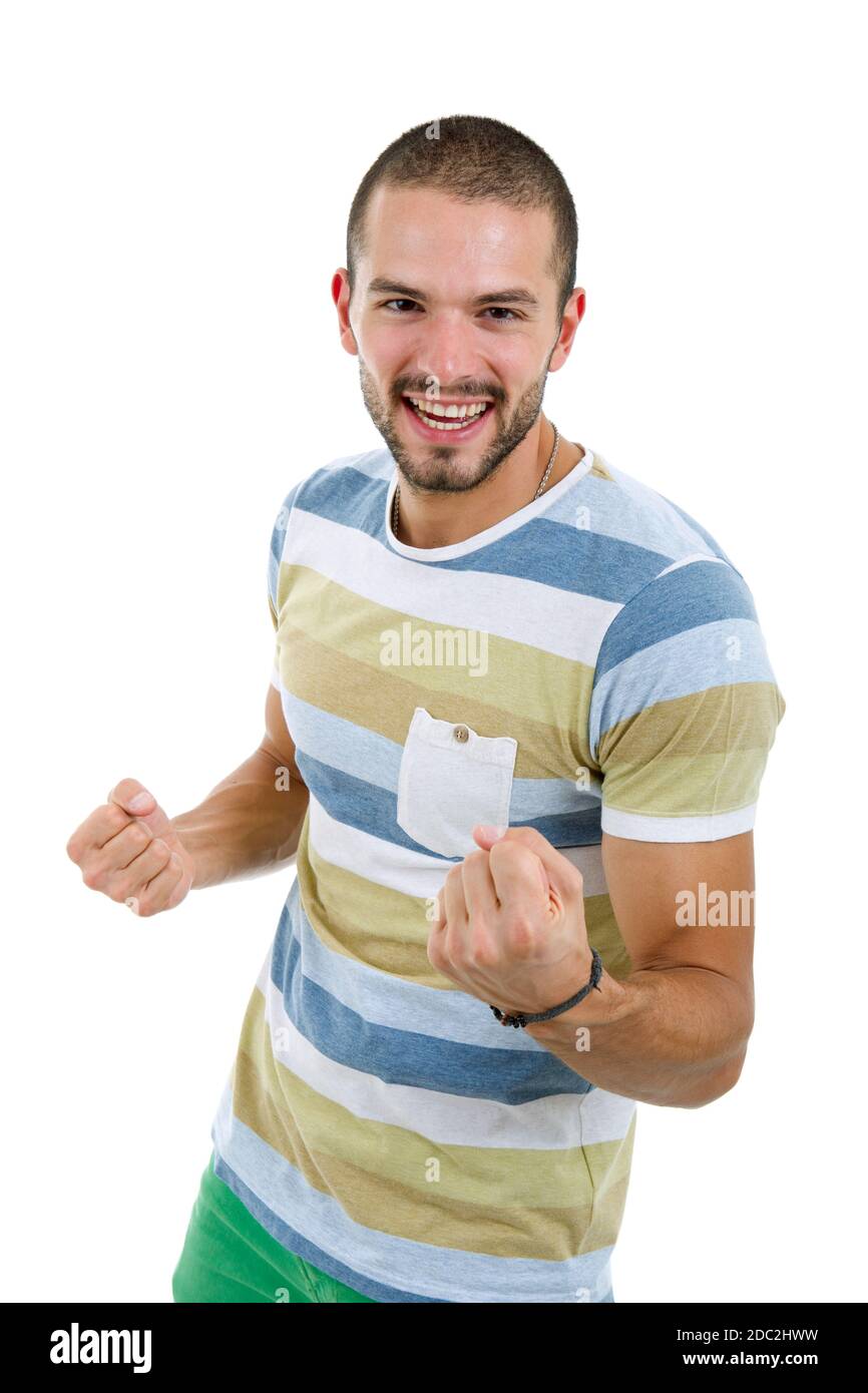 happy young man winning, isolated on white Stock Photo - Alamy