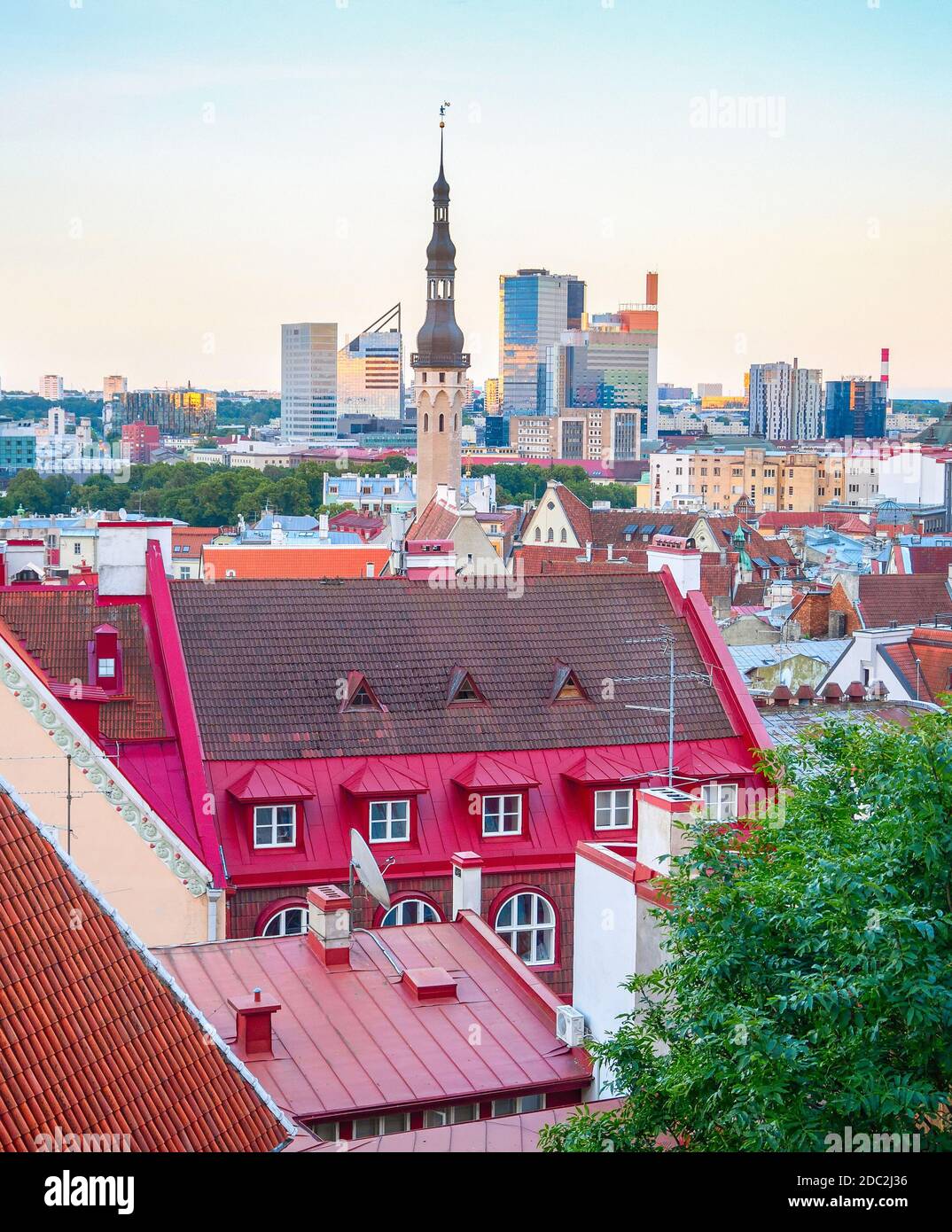 Aerail cityscape with Tallinn downtown old and modern architecture ...