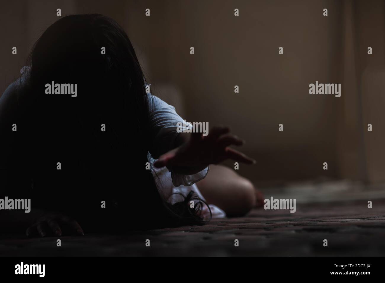 Girl zombie in blood. Asian Woman ghost with blood. Horror scary fear ...