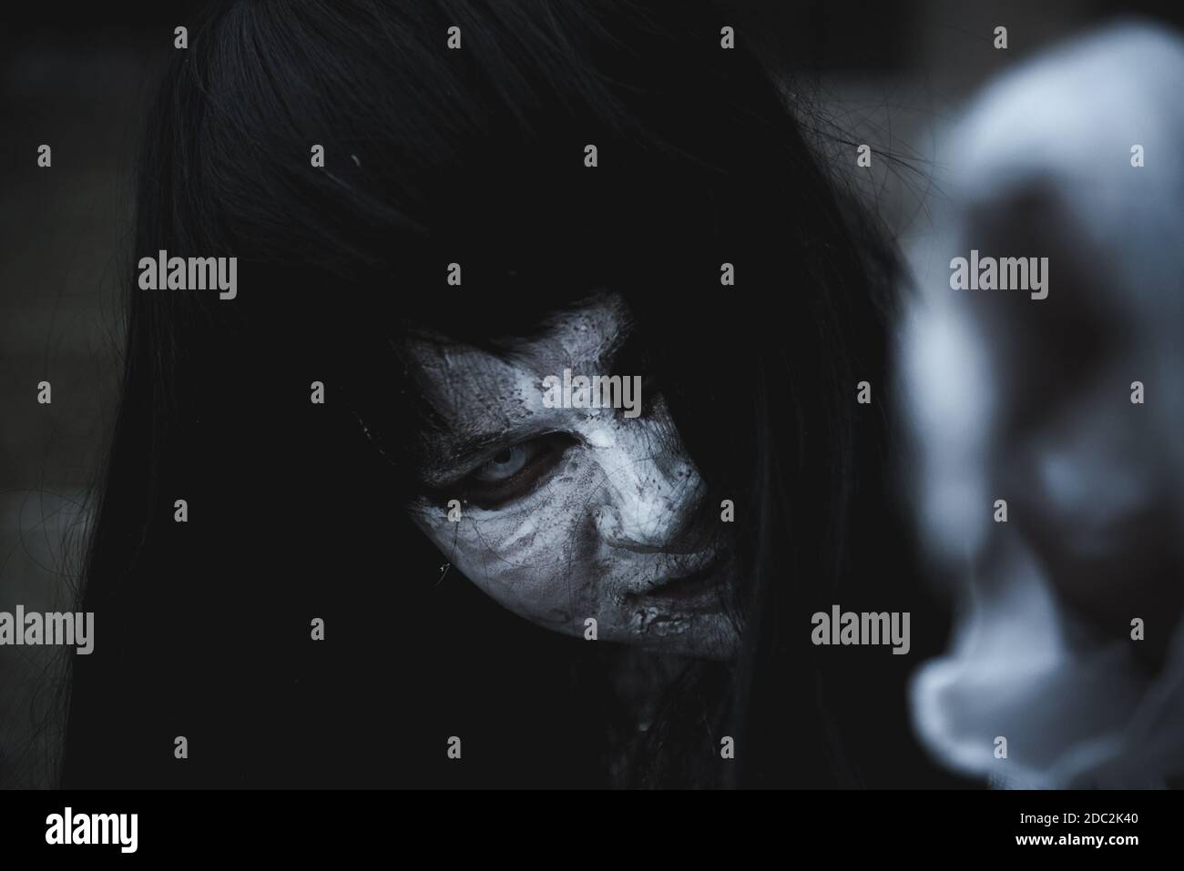Woman face close up haunted hi-res stock photography and images - Alamy