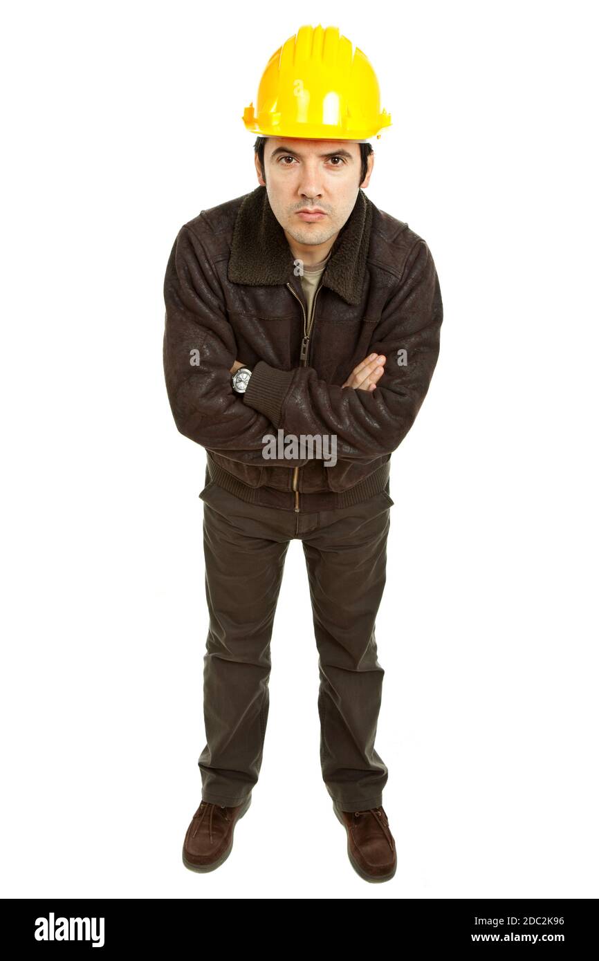 young worker full body in a white background Stock Photo - Alamy