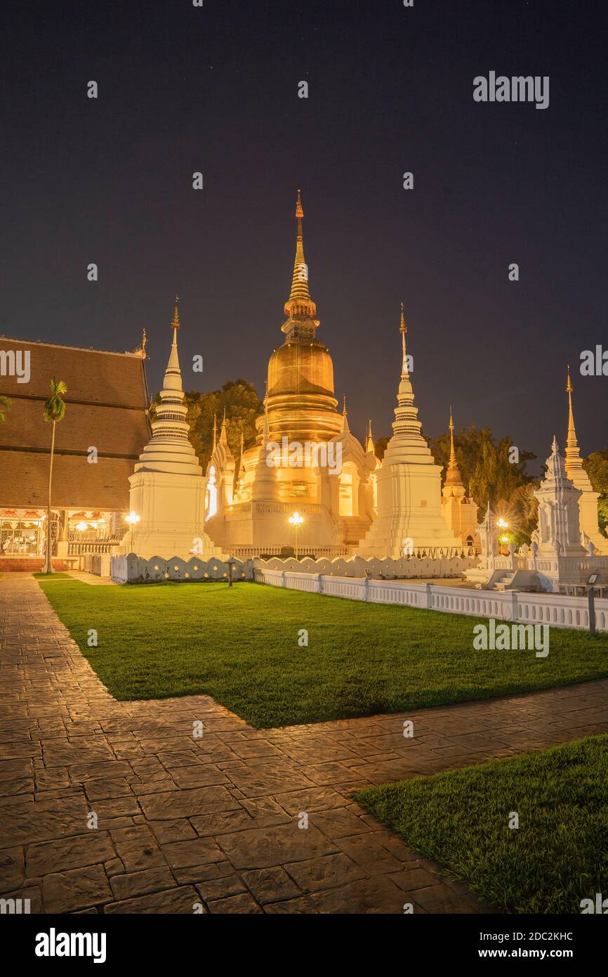 Beautiful view of Wat Suan Dok temple with whitewashed mausoleums ...