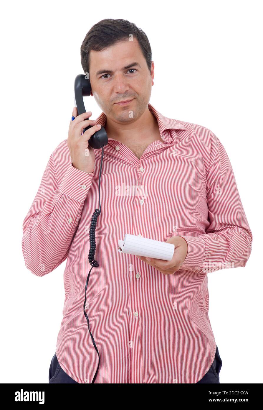 young man with a phone, isolated on white Stock Photo - Alamy