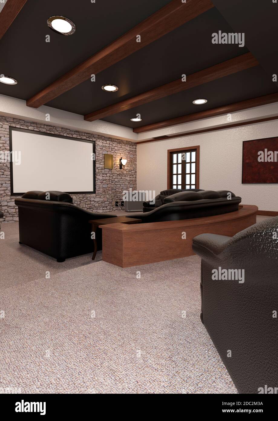 3D rendering of a home theatre interior Stock Photo - Alamy