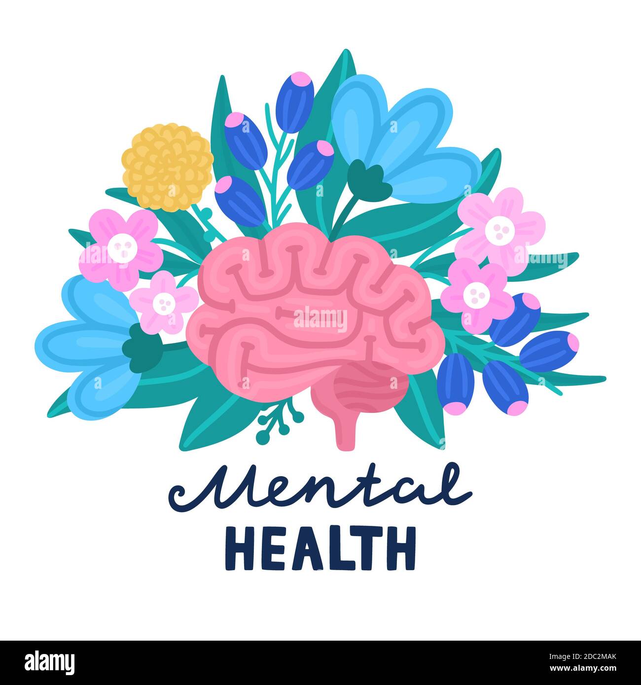Vector healthy brain on flowers. Illustration for label of medicine ...