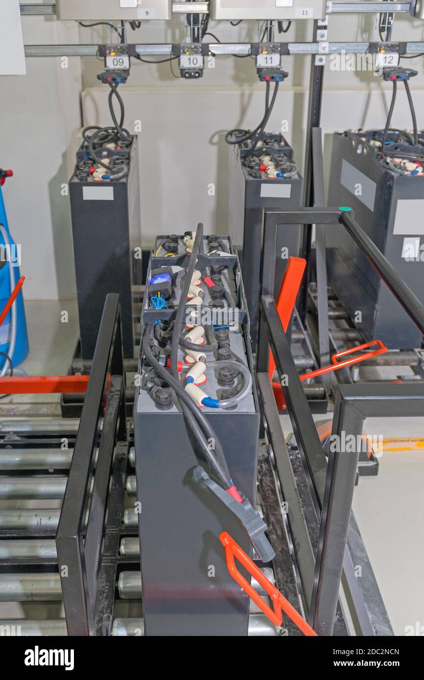 Cart for Handling Batteries at Chargin Station Stock Photo - Alamy