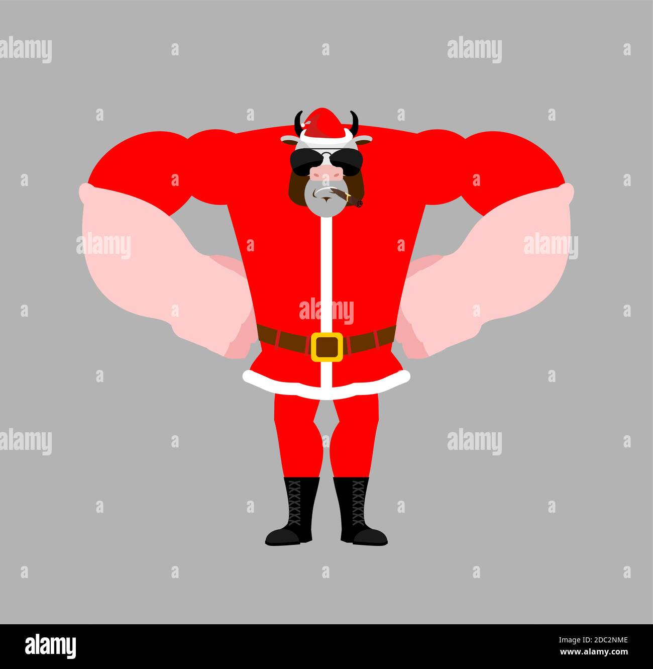 Santa bull Strong Cool serious. Christmas Cow smoking cigar emoji. New ...