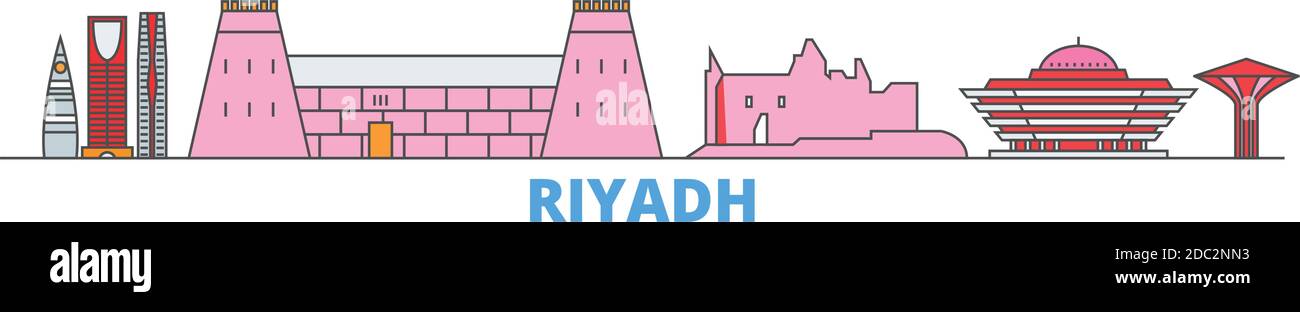 Saudi Arabia, Riyadh line cityscape, flat vector. Travel city landmark ...
