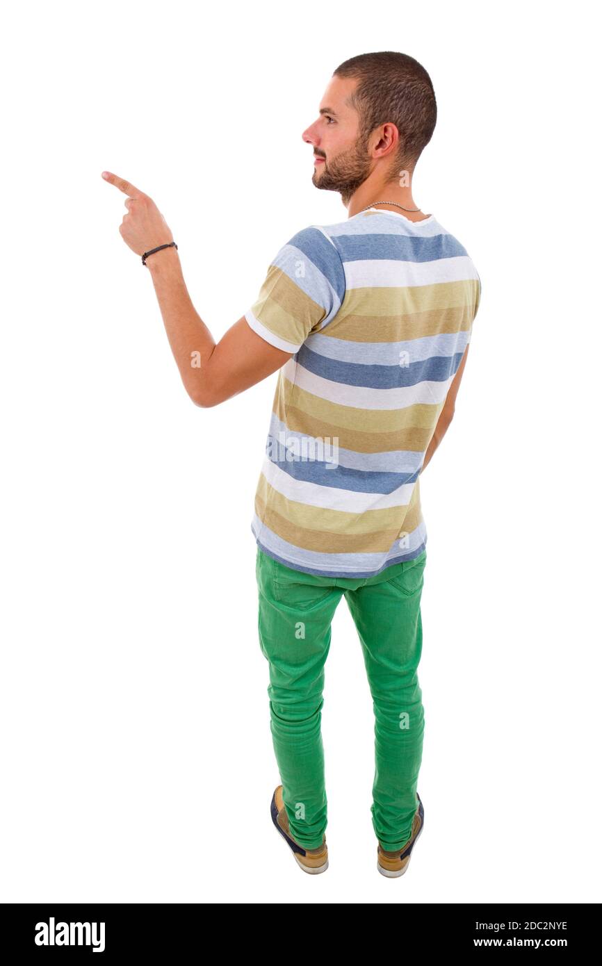 young casual man from the back pointing, full body, isolated Stock ...