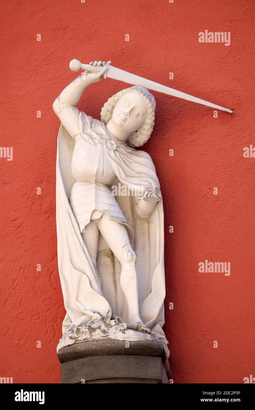 Saint George statue on the house facade in Wurzburg, Bavaria, Germany ...