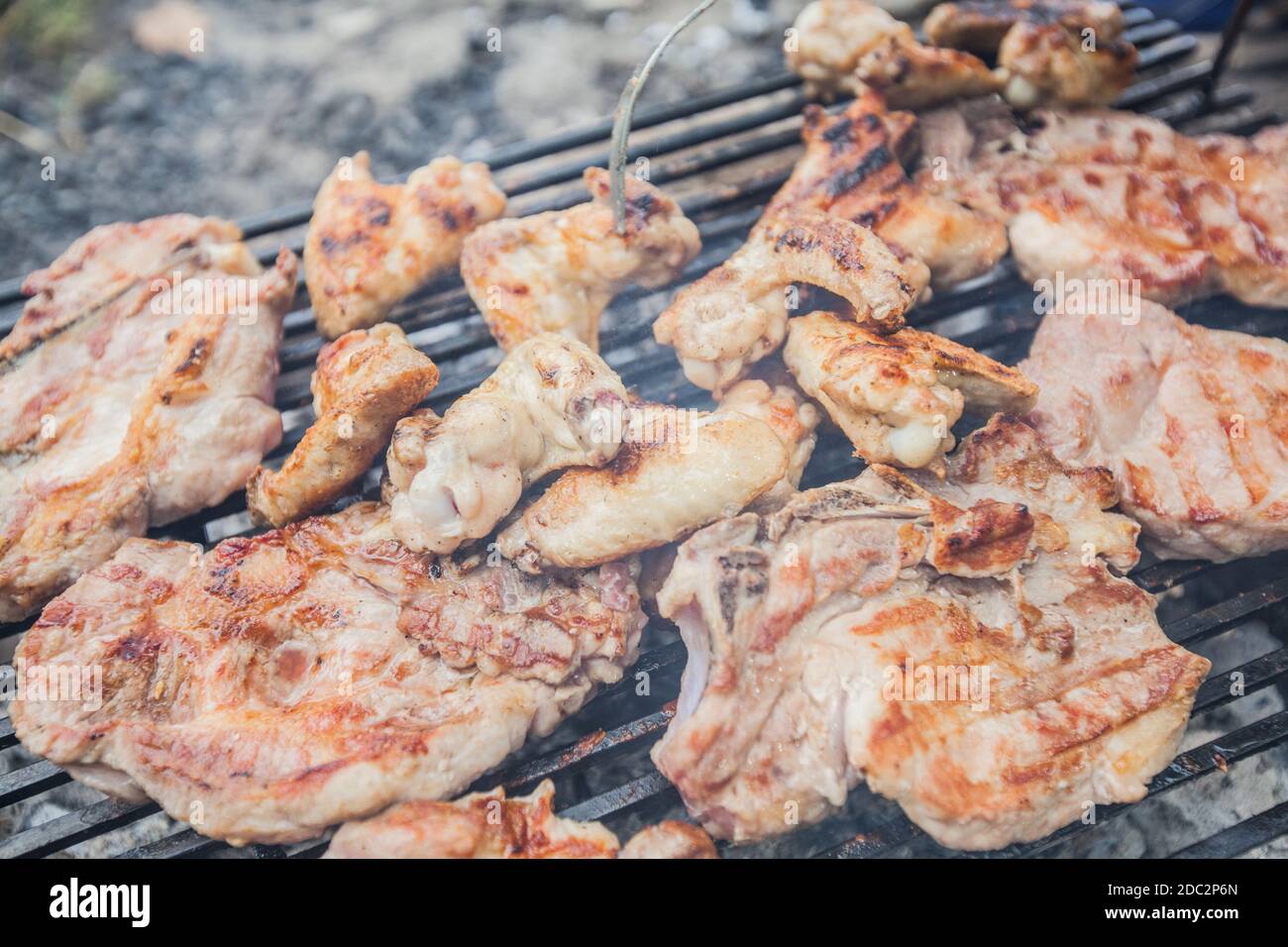 Grilled Meat , summer picnic , cooking food outdoor Stock Photo - Alamy