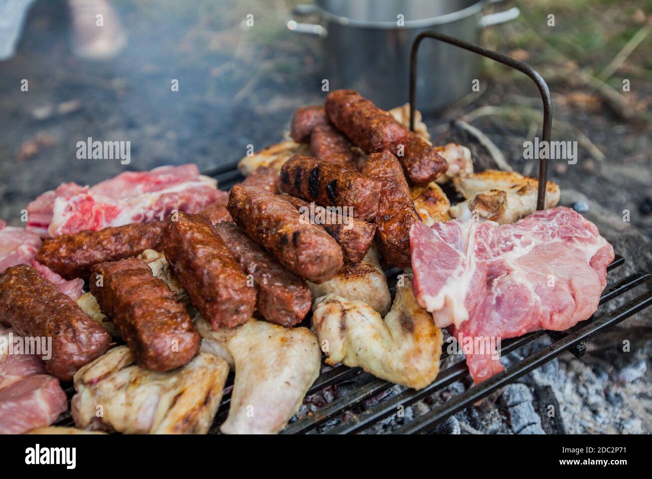 Grilled Meat , summer picnic , cooking food outdoor Stock Photo - Alamy