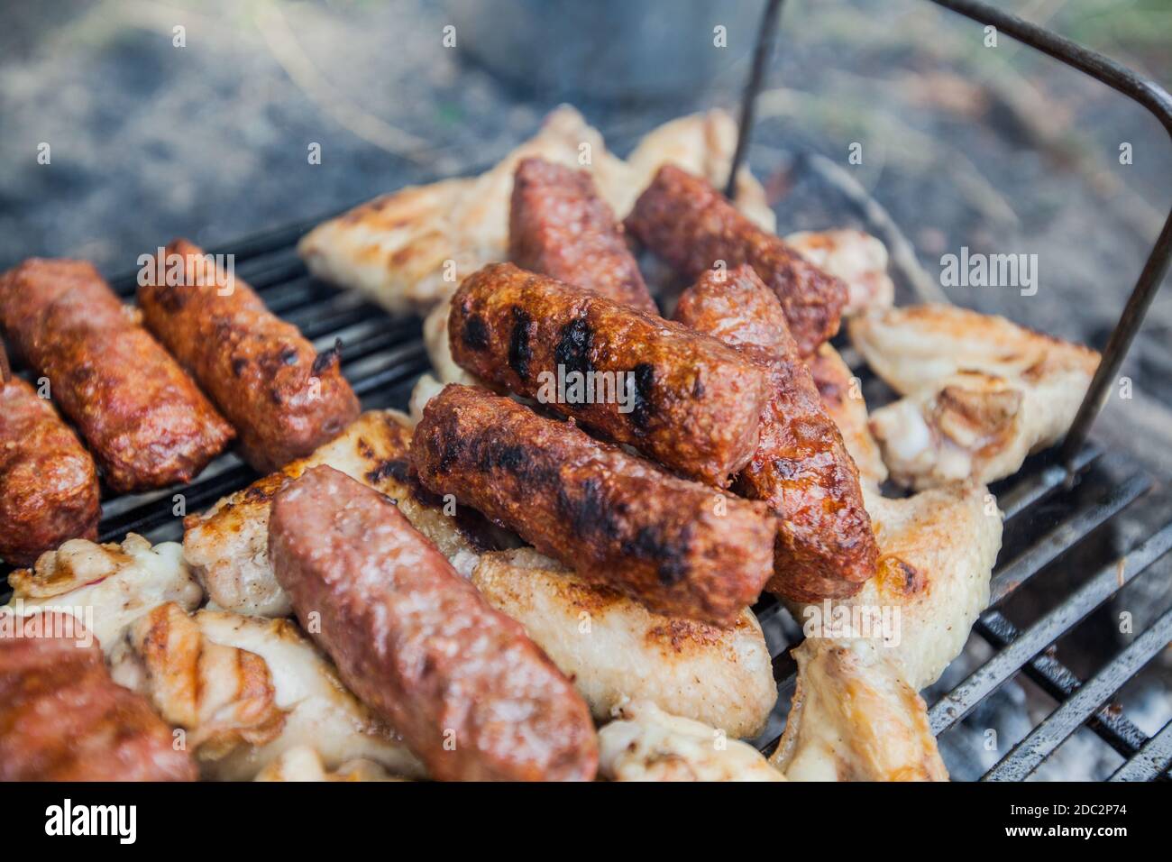Grilled Meat , summer picnic , cooking food outdoor Stock Photo - Alamy
