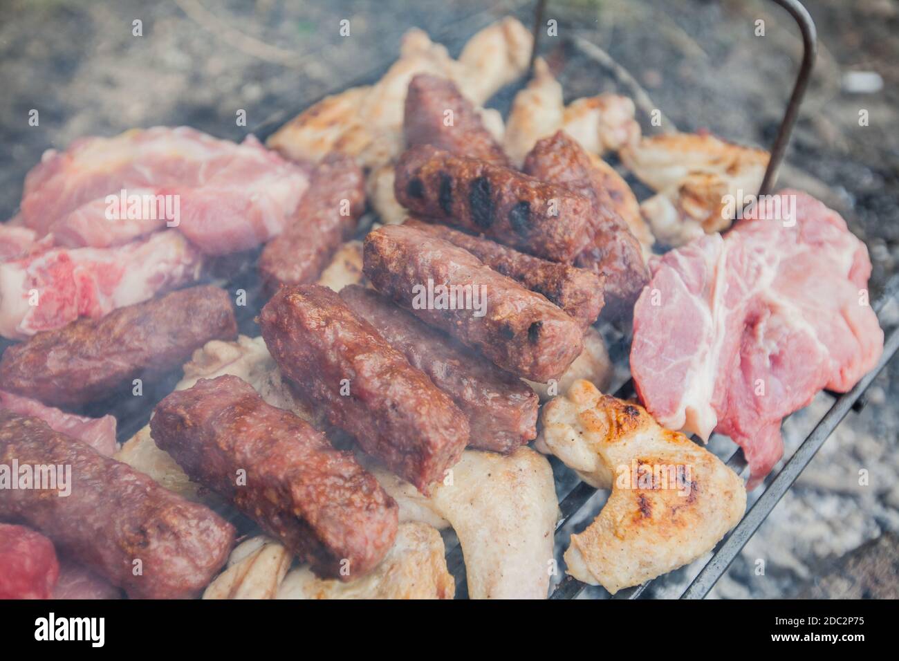 Grilled Meat , summer picnic , cooking food outdoor Stock Photo - Alamy
