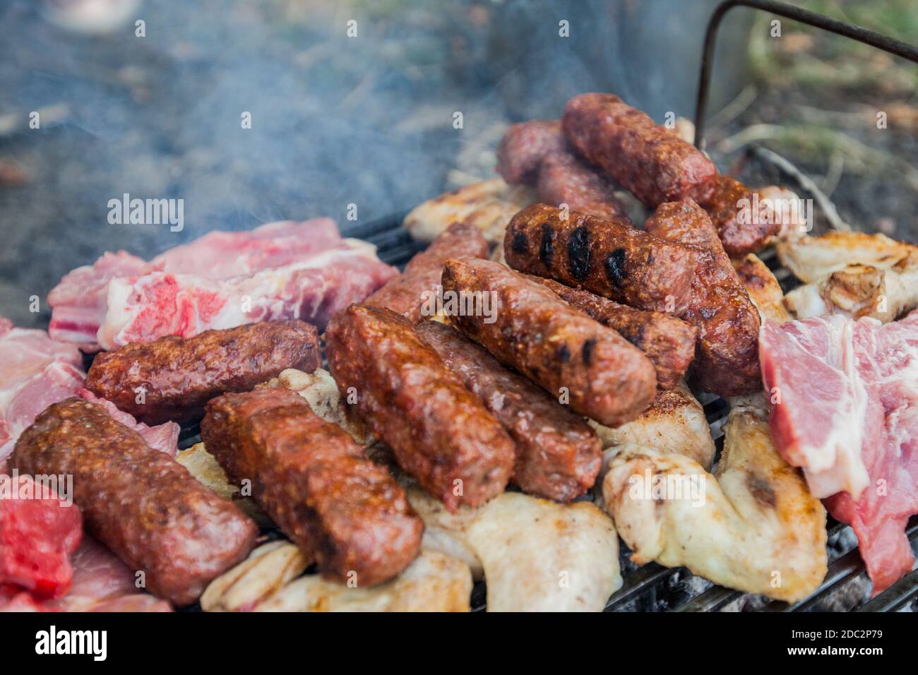 Grilled Meat , summer picnic , cooking food outdoor Stock Photo - Alamy