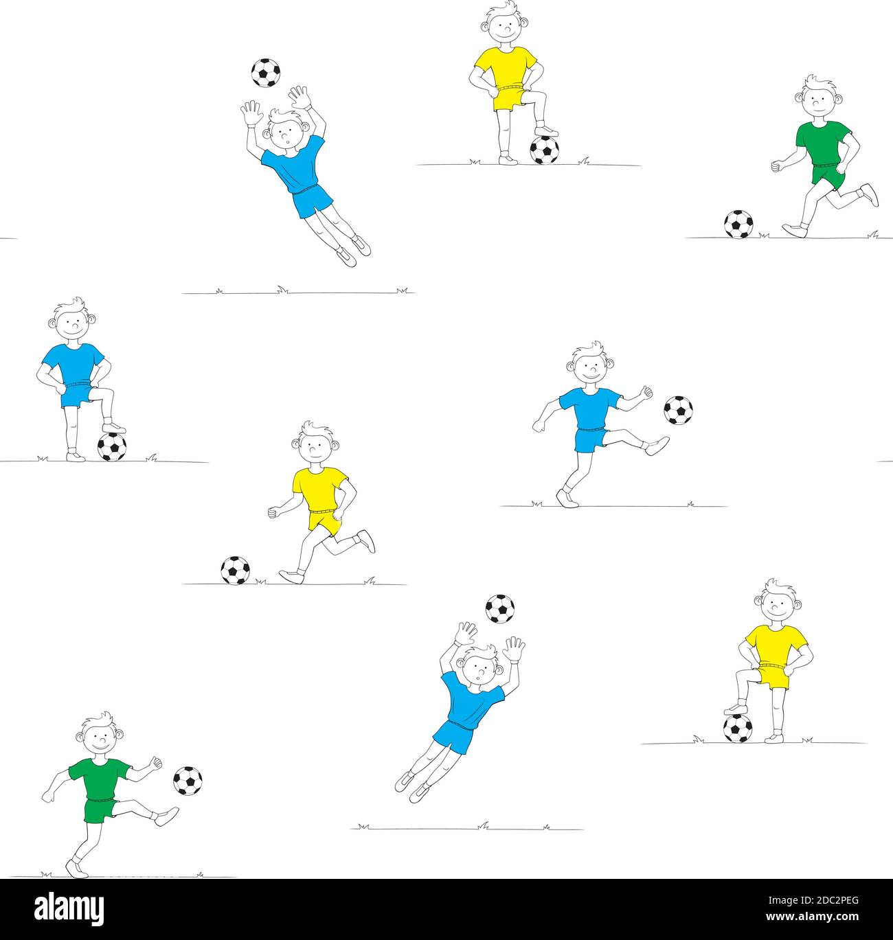 seamless pattern boy playing football. Vector illustration on white ...