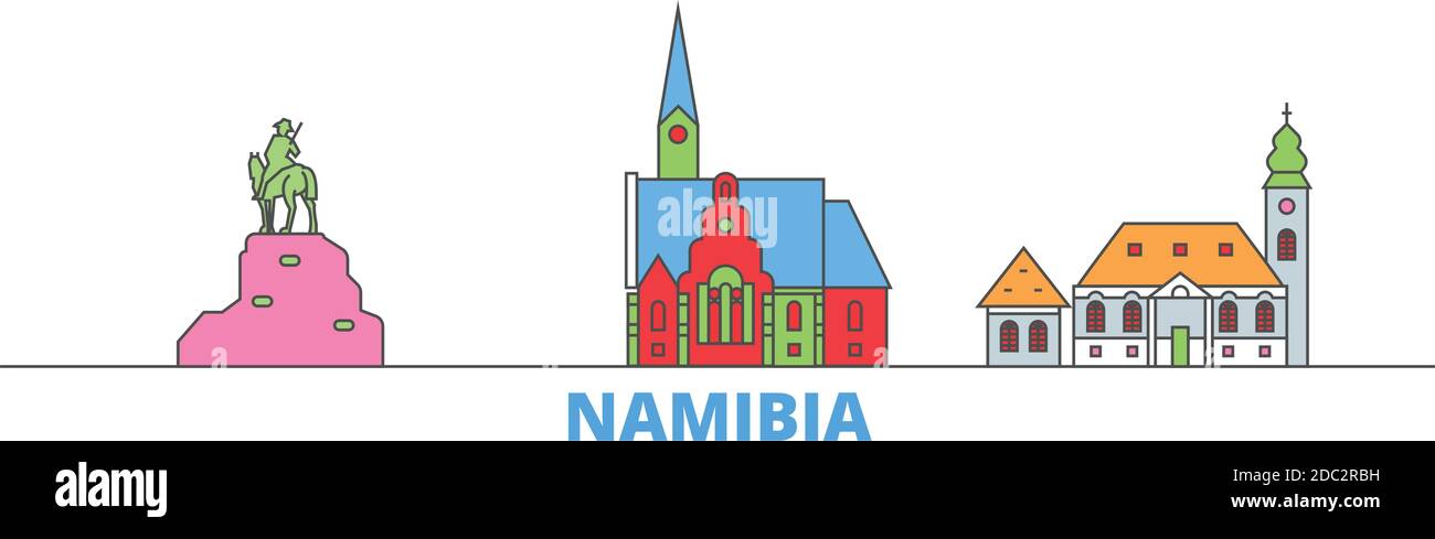 Namibia line cityscape, flat vector. Travel city landmark, oultine ...
