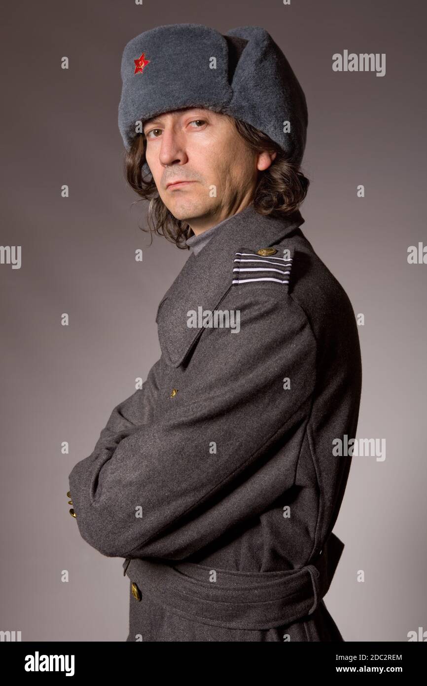 young man dressed as russian military, studio picture Stock Photo - Alamy