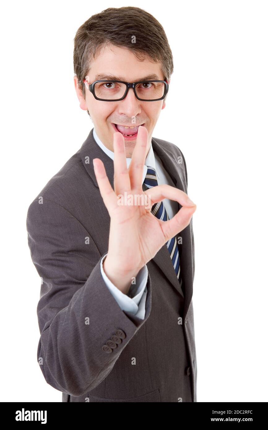 business man with open arms winning, isolated Stock Photo - Alamy