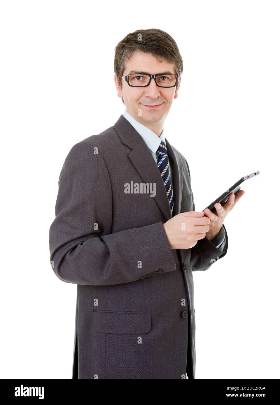 businessman using touch pad of tablet pc, isolated Stock Photo - Alamy