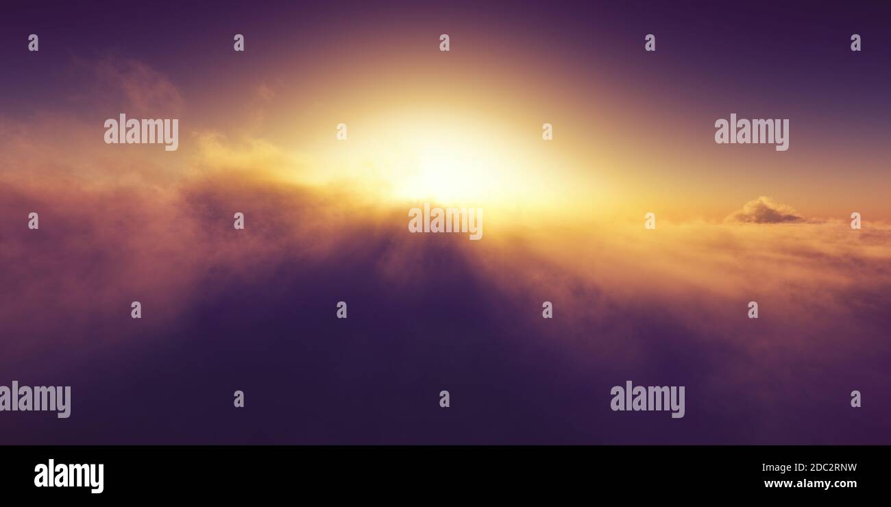 sunset over clouds, sun ray, 3d render illustration Stock Photo - Alamy