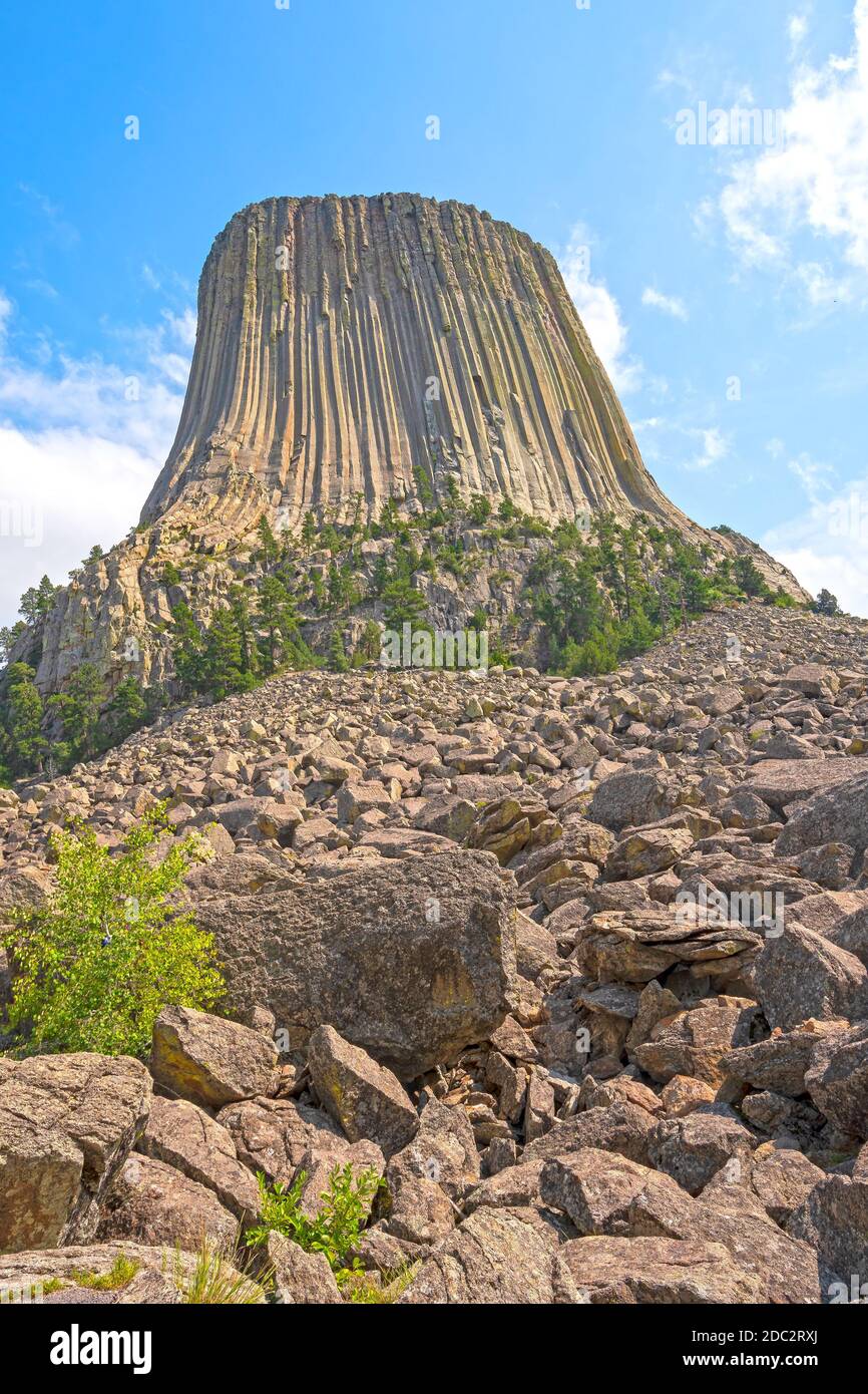 Looking up a Boulder Field to a Monolith at Devils Tower National ...