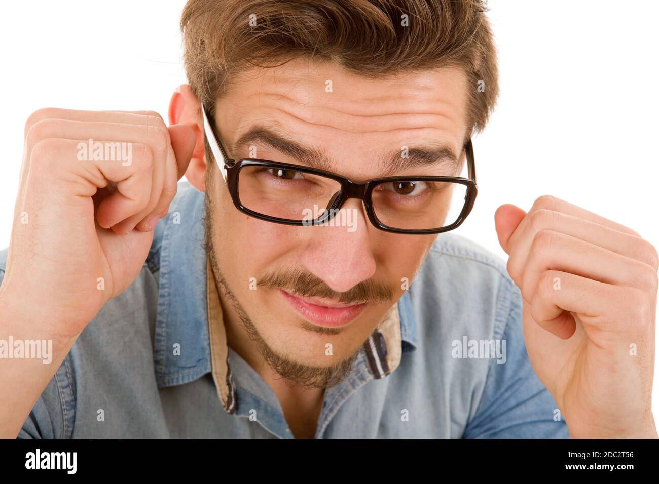 young teen man hiding, isolated on white Stock Photo - Alamy