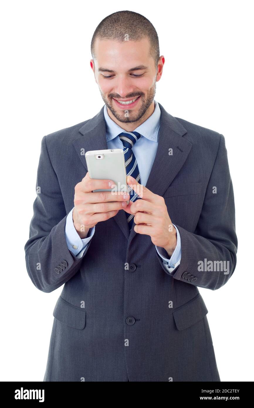 happy business man on the phone, isolated Stock Photo - Alamy