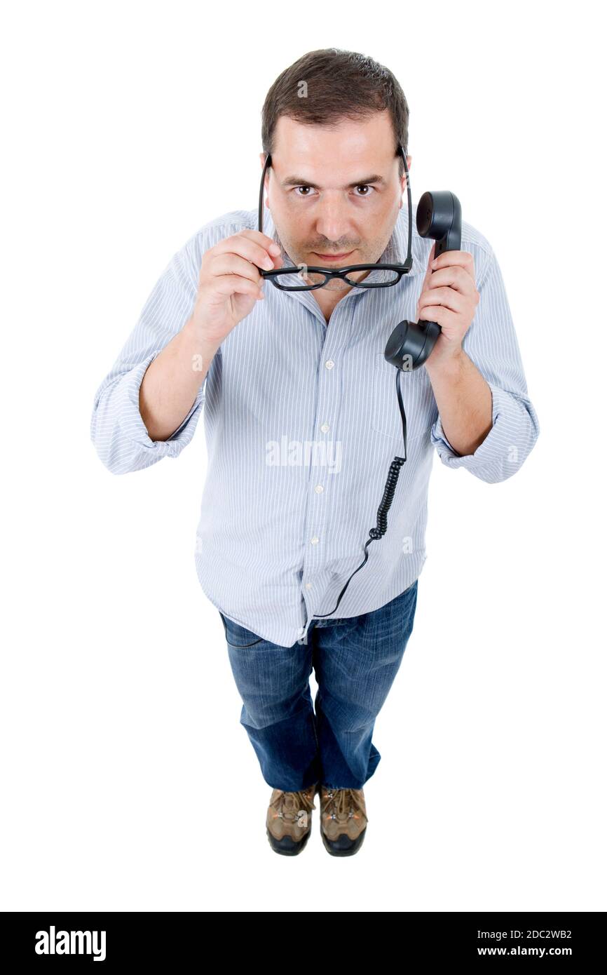 young man with a phone, full length, isolated Stock Photo - Alamy