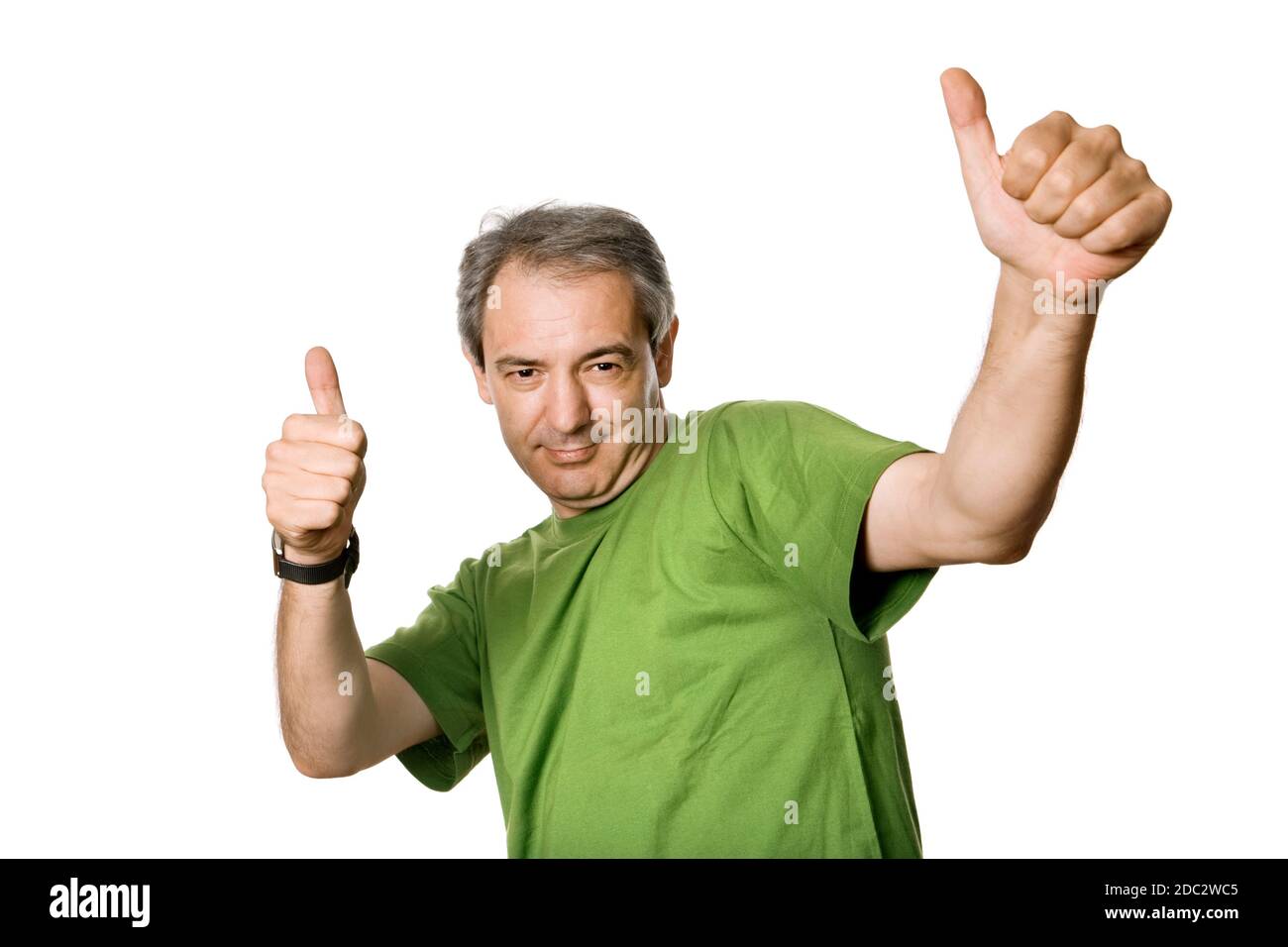 mature man playing silly, isolated on white Stock Photo - Alamy