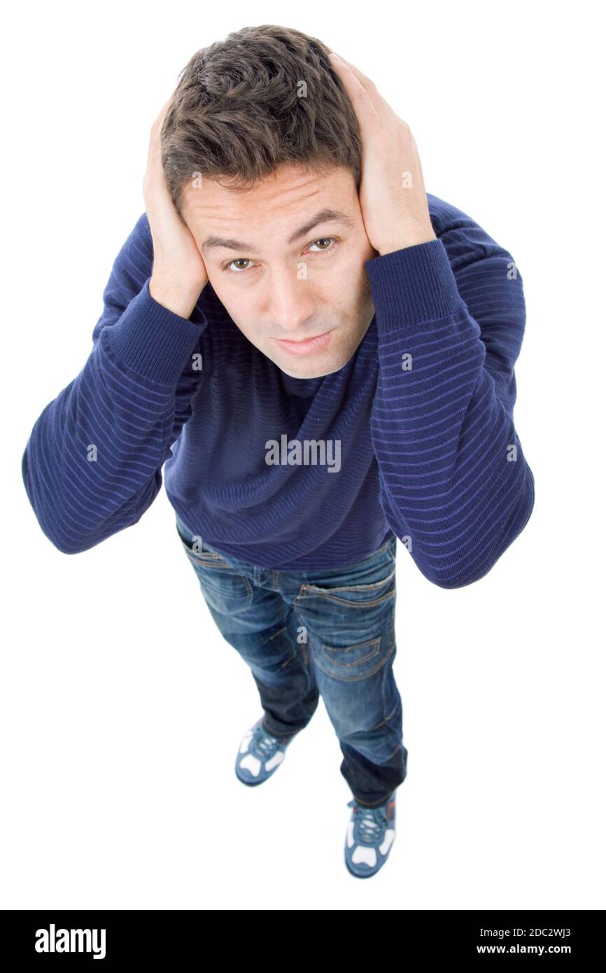 young casual man full body with fear, isolated Stock Photo - Alamy