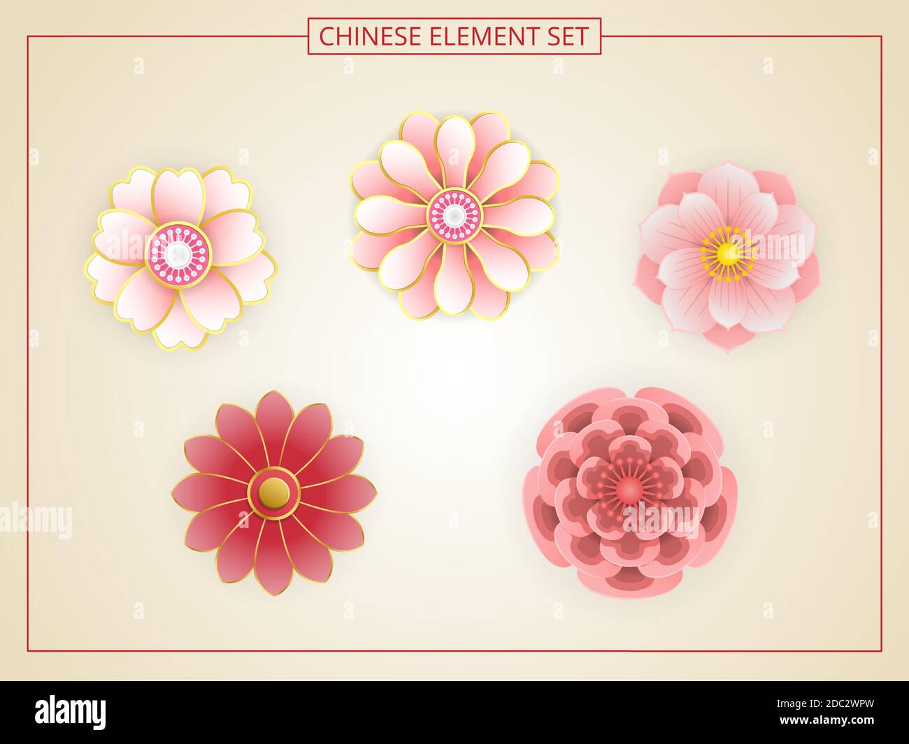 Chinese flowers with pink color in papercut style. Suitable for graphic ...