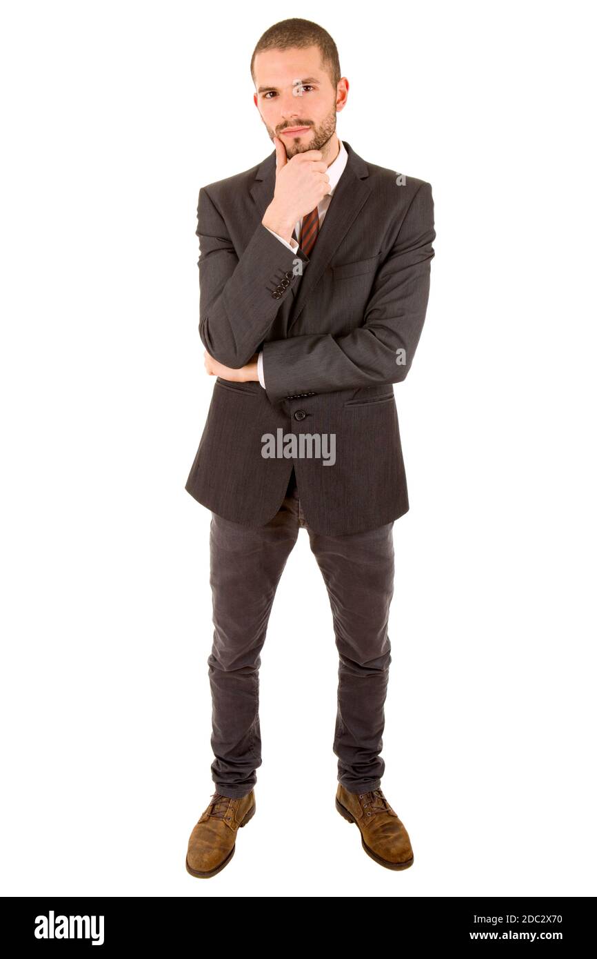 young business man full body, thinking, isolated Stock Photo - Alamy
