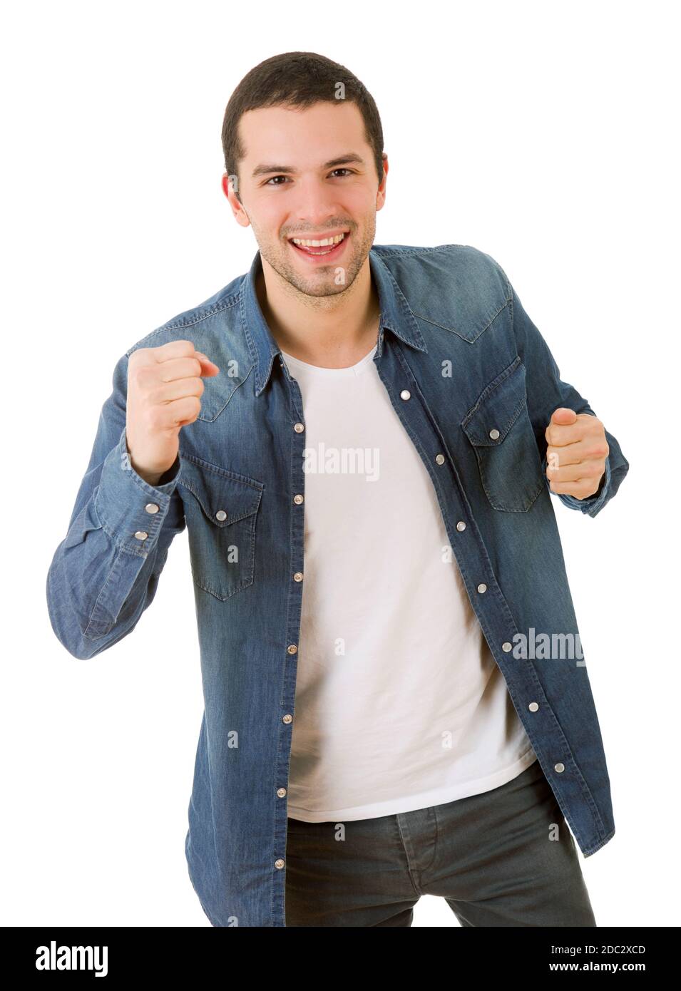 happy young man winning, isolated on white Stock Photo - Alamy