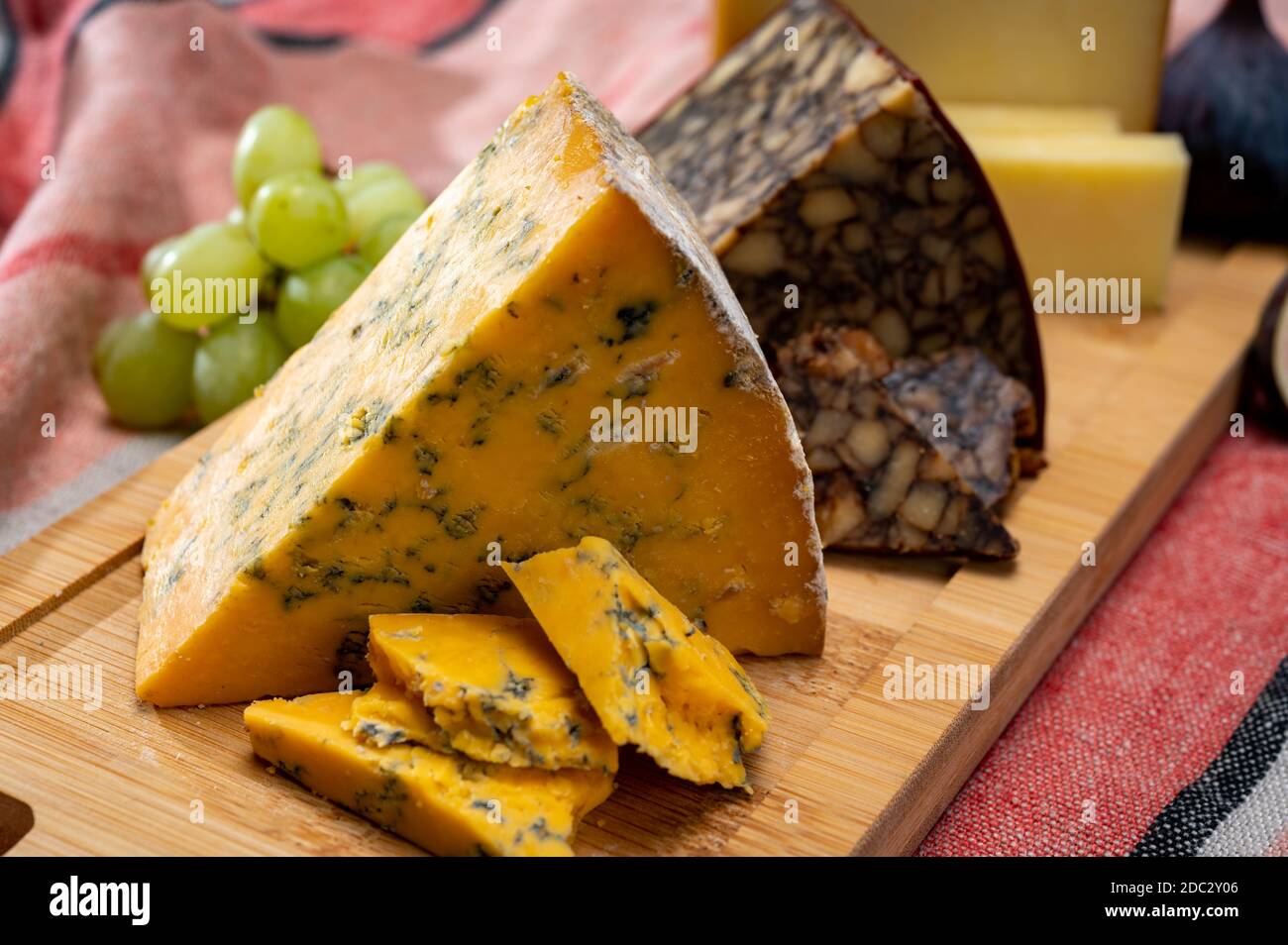 British and Irish cheeses, tasting plate with blue shropshire, brown ...