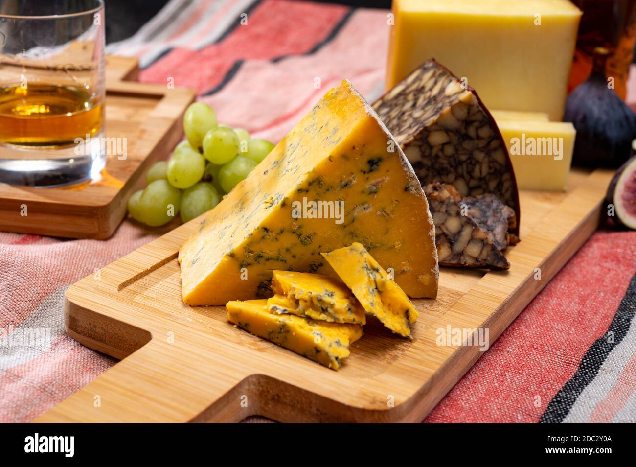 British and Irish cheeses, tasting plate with blue shropshire, brown ...