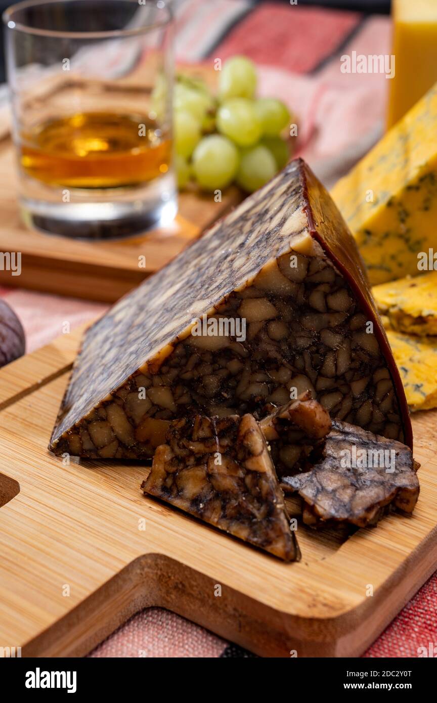 Irish brown porter cheese, blue cheese and tasting glass of single pot ...