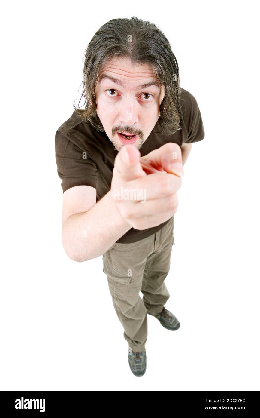 young casual man full body pointing, isolated on white Stock Photo - Alamy