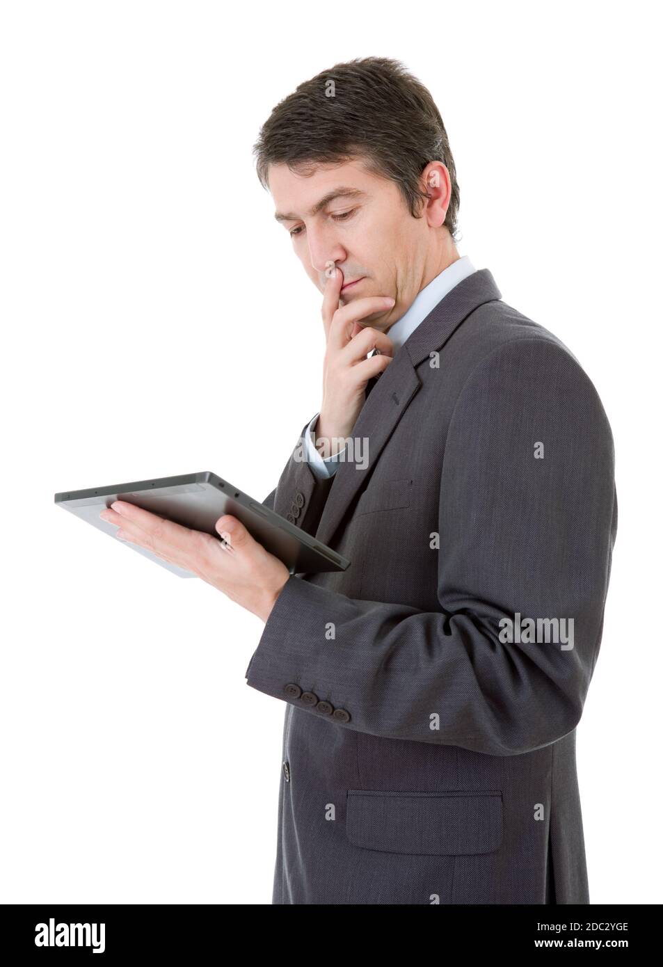 businessman using touch pad of tablet pc, isolated Stock Photo - Alamy