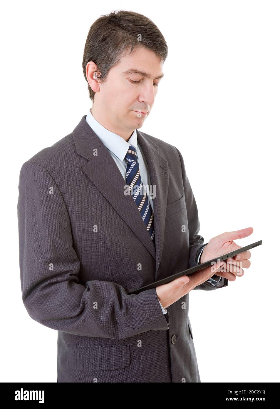 businessman using touch pad of tablet pc, isolated Stock Photo - Alamy