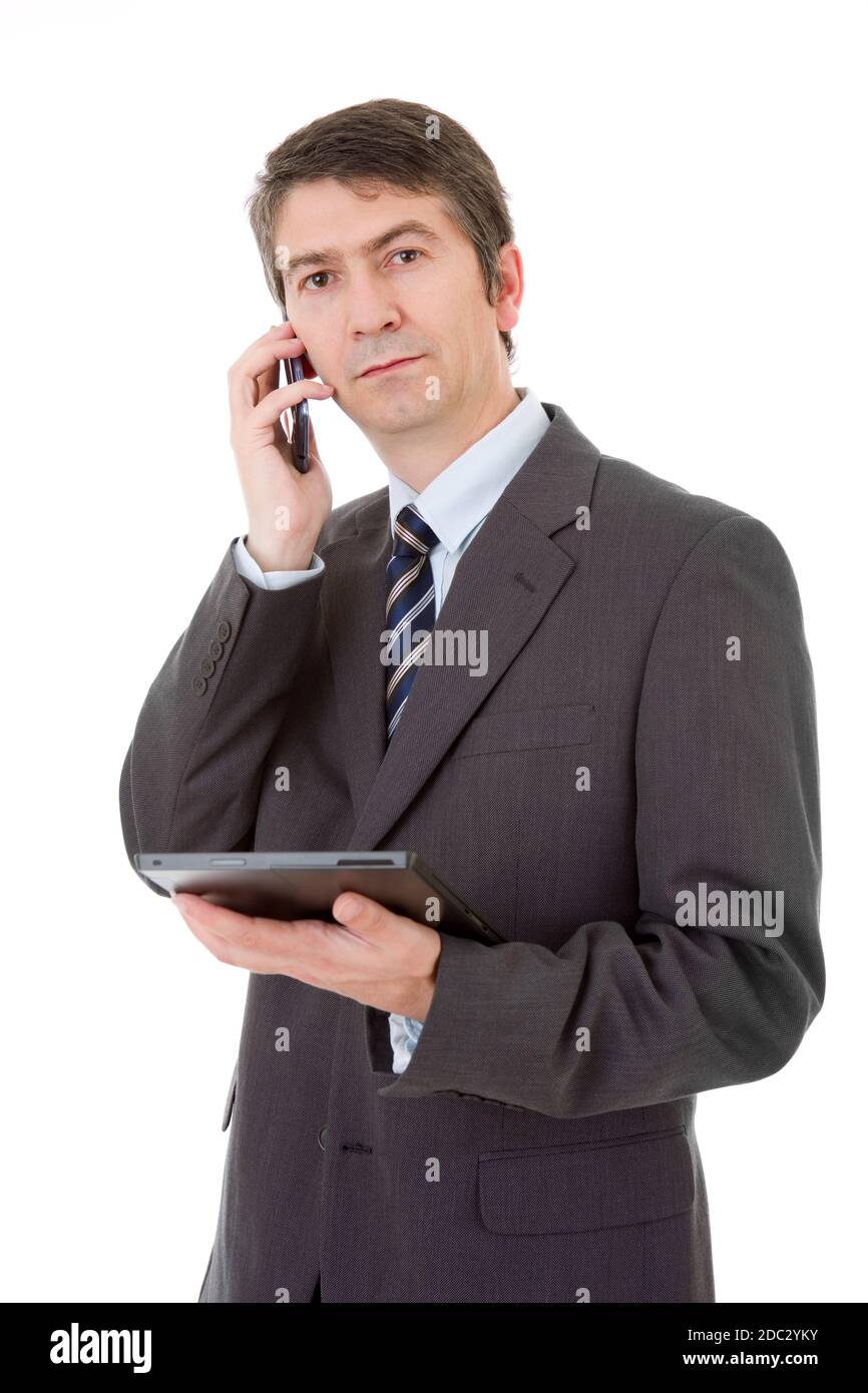 businessman using touch pad of tablet pc, isolated Stock Photo - Alamy