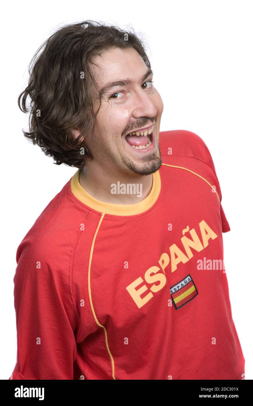 spanish young man supporter, isolated on white Stock Photo - Alamy