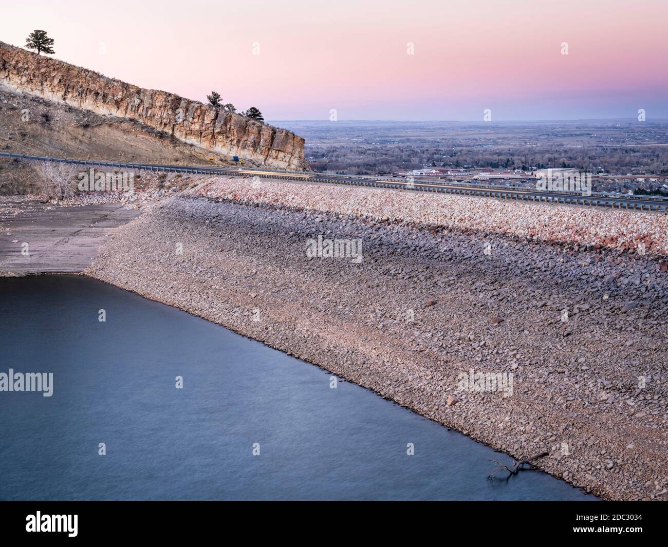 dusk over Horsetooth Reservoir, dam and Fort Collins - fall scenery ...