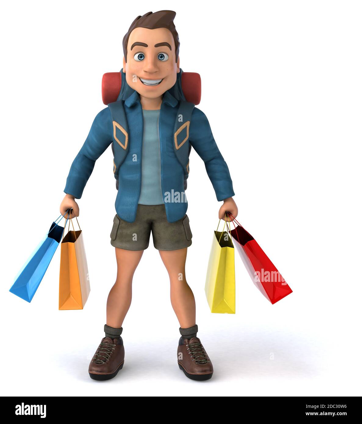Fun illustration of a 3D cartoon backpacker Stock Photo - Alamy
